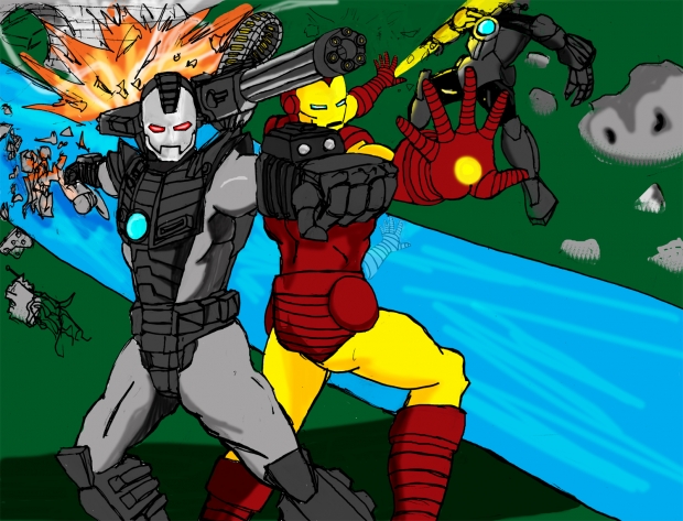 IRON MAN 2 Fight scene Comic Book Style colored by RickHunter33